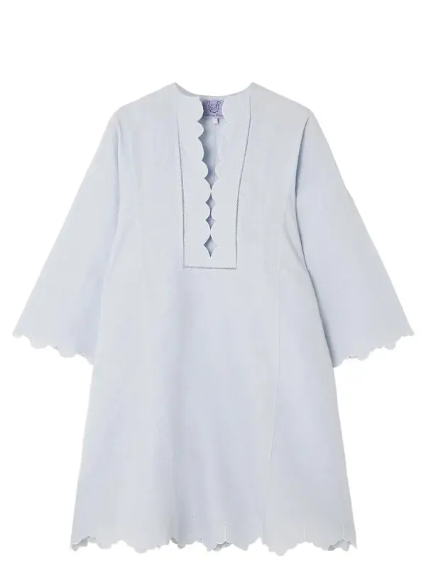 Thierry Colson Rachel Embroidered Cotton And Linen-blend Mini Dress - Blue