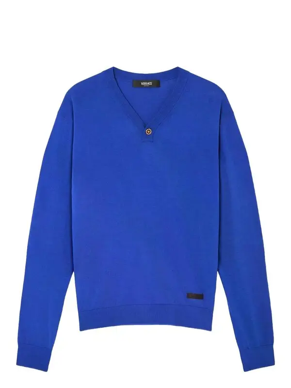 Versace Button V-neck Sweater - Blue