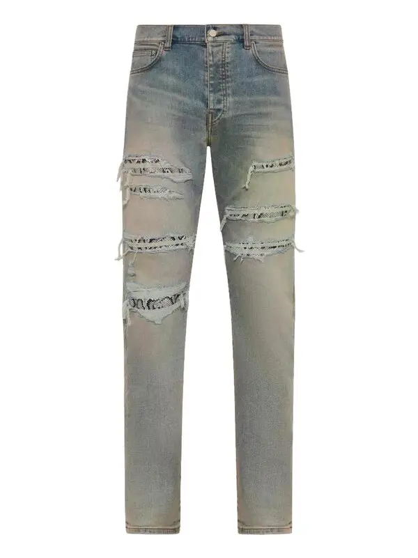 Amiri Distressed Snake Slim Jeans - Blue