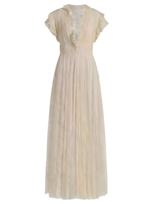 Alberta Ferretti Ruffled Lace Maxi Dress - Neutrals