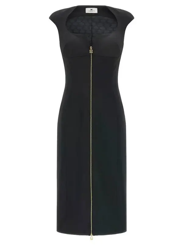 Elisabetta Franchi Sweetheart-neck Zip Midi Dress - Black