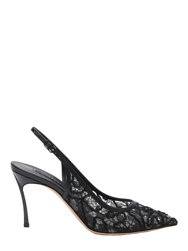 Casadei Chantilly Blade Lace Heel Pumps - Black