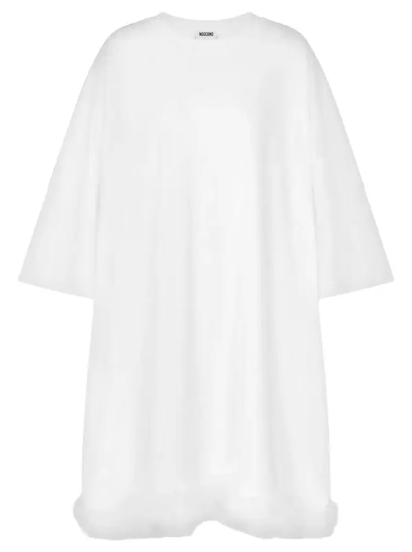 Moschino Feather-trim Short-sleeve Dress - White