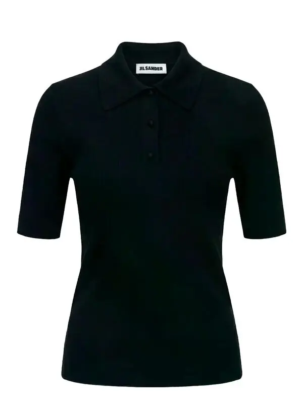 JIL SANDER Knitted Polo Top - Black