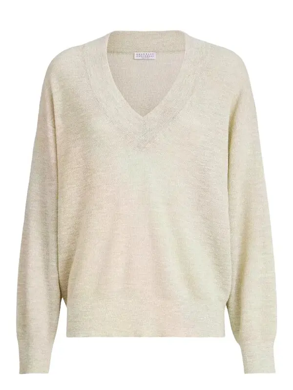 Brunello Cucinelli V-neck Long Sleeve Sweater - Neutrals