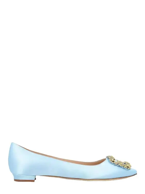 Manolo Blahnik Hangisi Jeweled Buckle Satin Flats - Blue