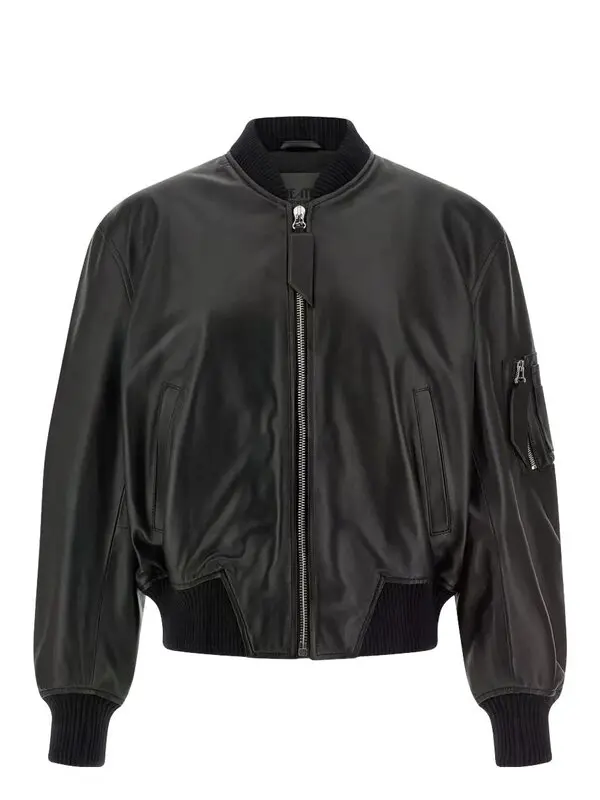 Attico Ribbed Leather Bomber Jacket - Black