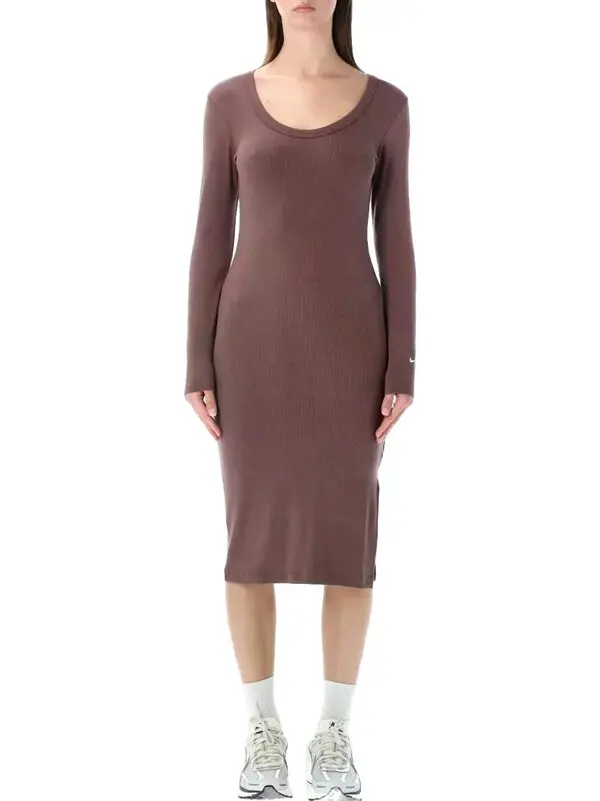 Nike Long-sleeve Ribbed Midi Dress - Brown