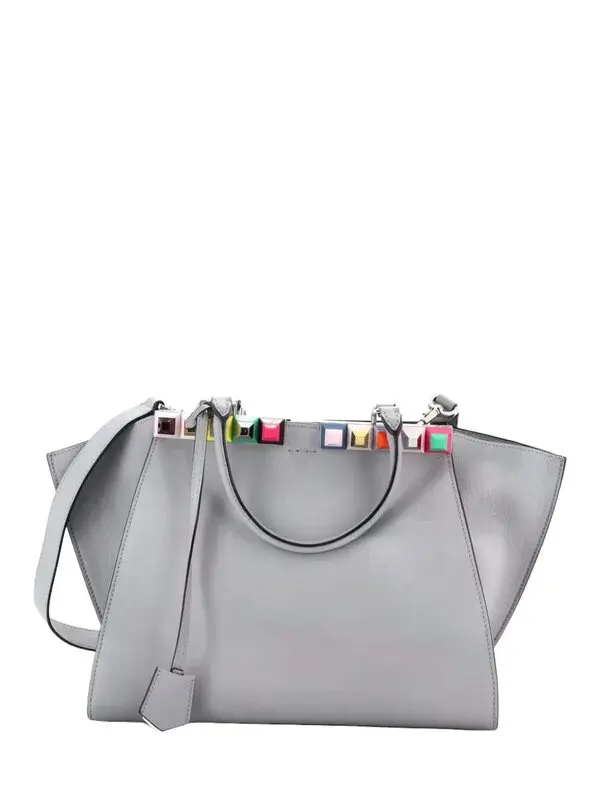 Fendi Petite 3jours Studded Leather Satchel - Grey