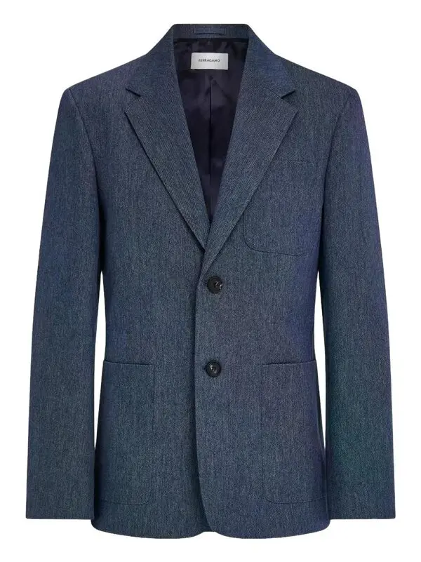 FERRAGAMO Single-breasted Denim Blazer - Blue
