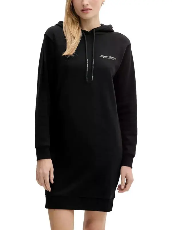Armani Exchange Drawstring Hooded Mini Dress - Black