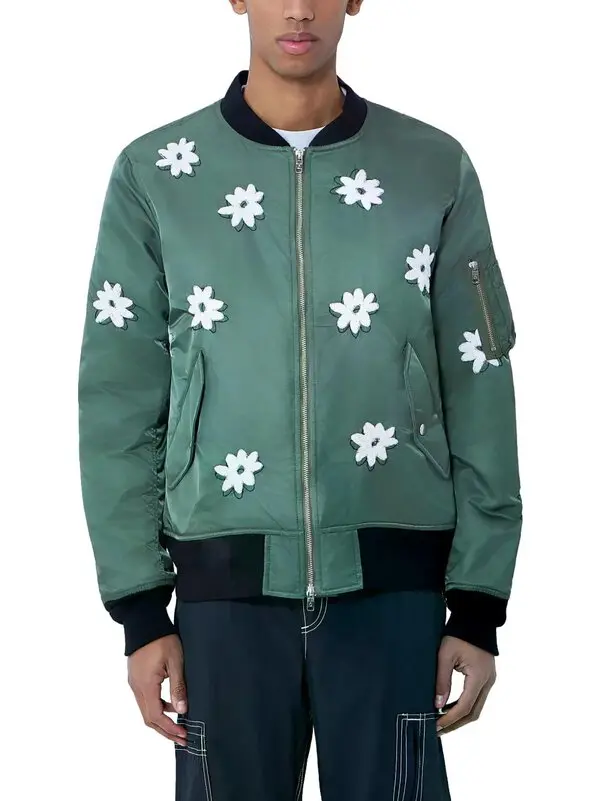 NÒMARYTHM TEXTILE Floral Embroidered Bomber Jacket - Green