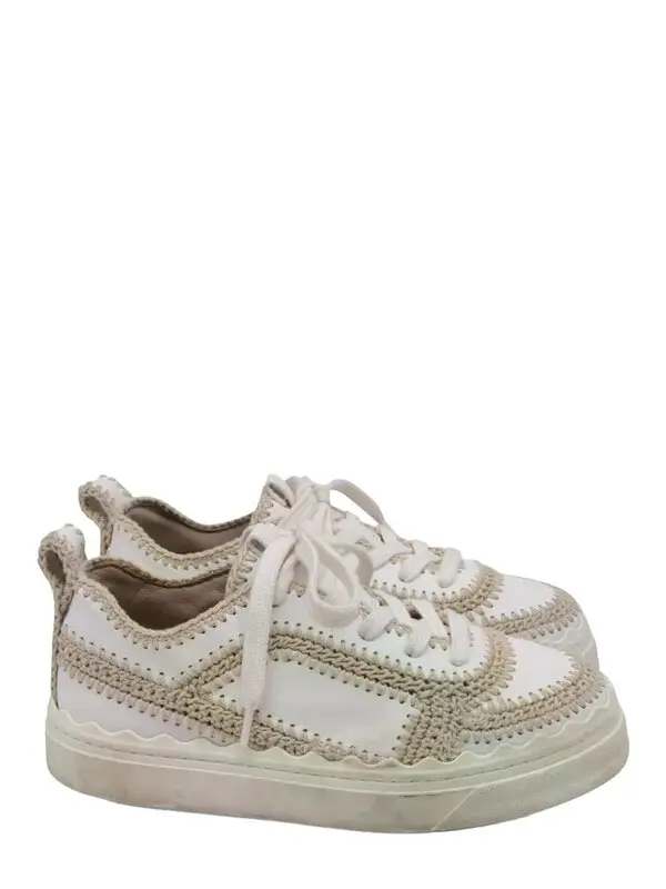Chloé Crochet-stitch Leather Sneakers - White