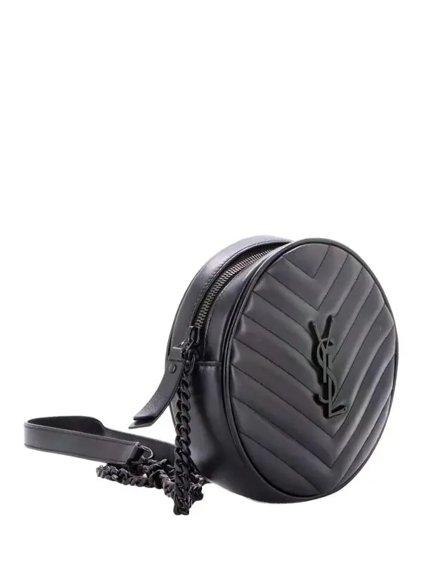 Saint Laurent Vinyle Round Camera Matelasse Chevron Leather Crossbody Bag - Black