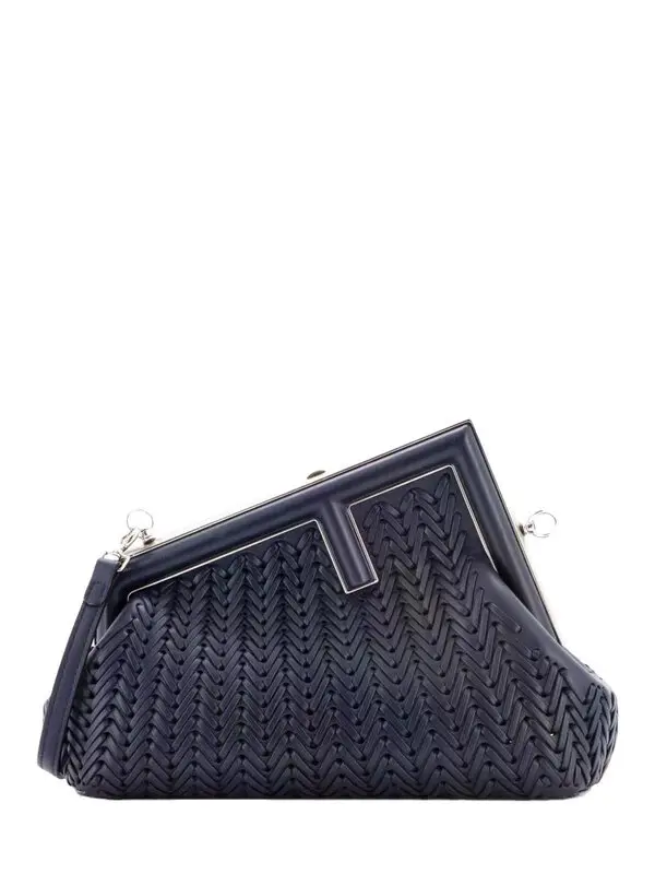 Fendi First Small Clutch Bag Woven Leather - Blue