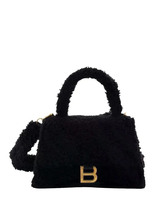 Balenciaga Fluffy Hourglass Top Handle Crossbody Bag - Black