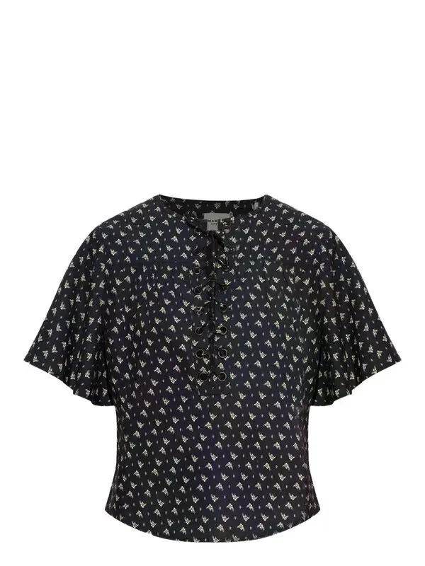 MARANT ETOILE Dianga Printed Lace-up Top - Black