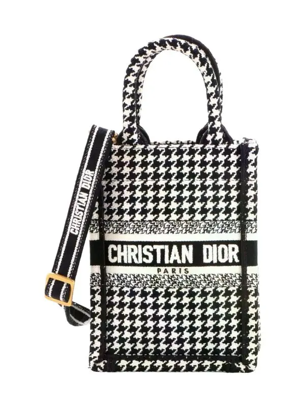 Dior Book Tote Phone Bag Embroidered Canvas Mini - Black