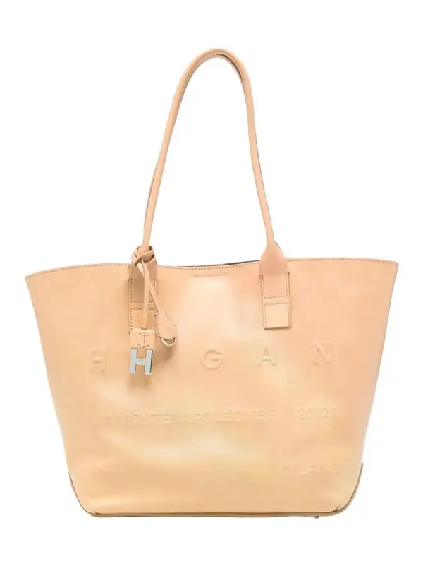 Hogan Debossed Leather Tote Bag - Neutrals