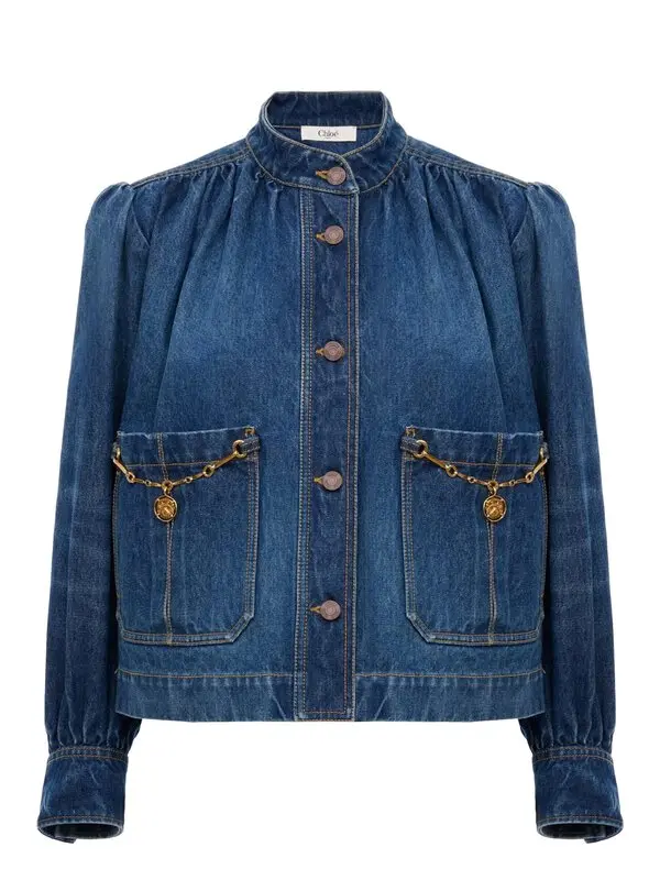 Chloé High Neck Gathered Jacket - Denim