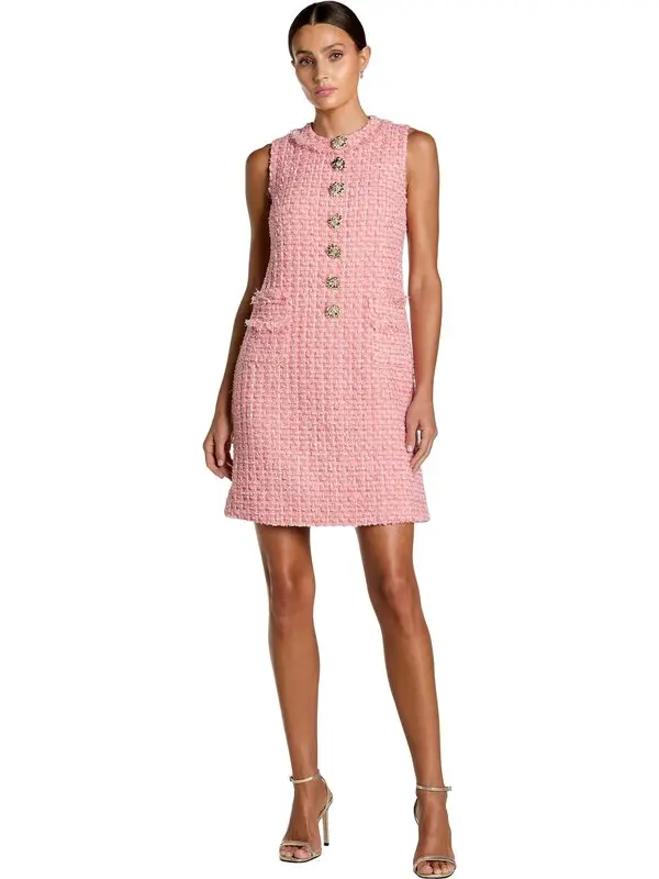 Mac Duggal Bouclé Mini Dress With Gold Buttons - Pink