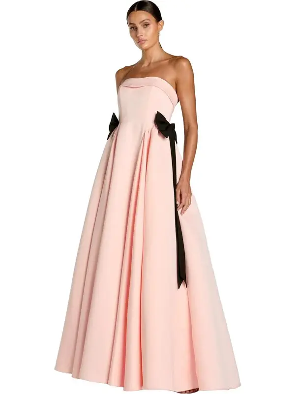 Mac Duggal Strapless Satin Ball Gown With Bow Detail - Blush