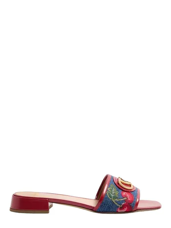 Valentino Garavani Vlogo Signature Embroidered Slide Sandals - Blue