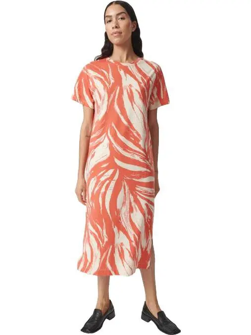 SOAKED IN LUXURY Eva Short Sleeve Midi Dress - Hot Coral Wave