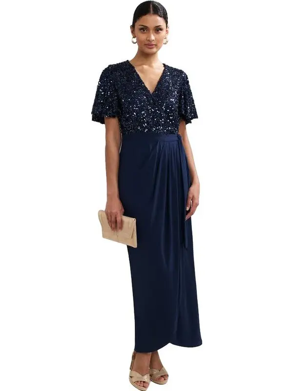 PHASE EIGHT Sequin Wrap Maxi Dress - Navy