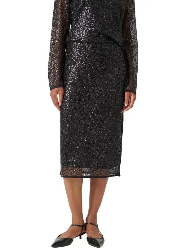 SOAKED IN LUXURY Sladea Sequined Midi Skirt - Black