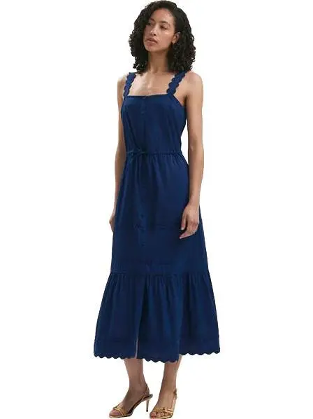 FINERY LONDON Hallie Cotton Ric Rac Detail Midi Dress - Indigo