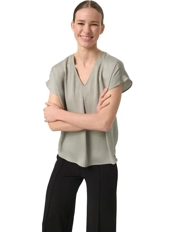 SOAKED IN LUXURY Ioana Short Sleeve V-neck Blouse - Shadow