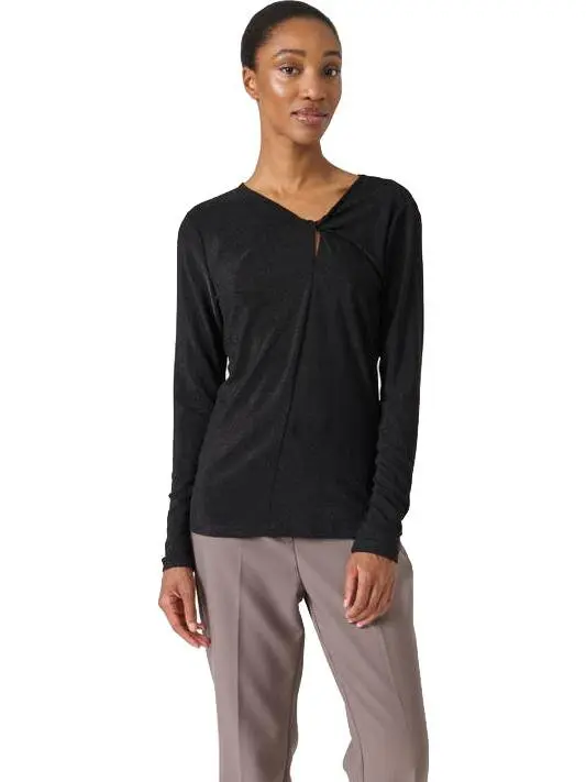 SOAKED IN LUXURY Knotted Long Sleeve Glitter Top - Black