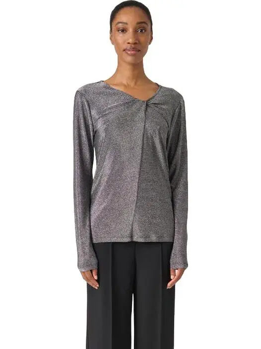 SOAKED IN LUXURY Knotted Long Sleeve Glitter Top - Silver