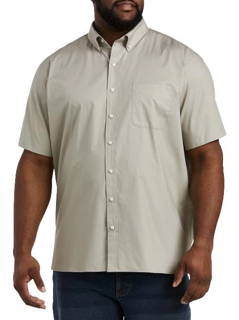 B+T ESSENTIALS Big & Tall Poplin Sport Shirt - Grey