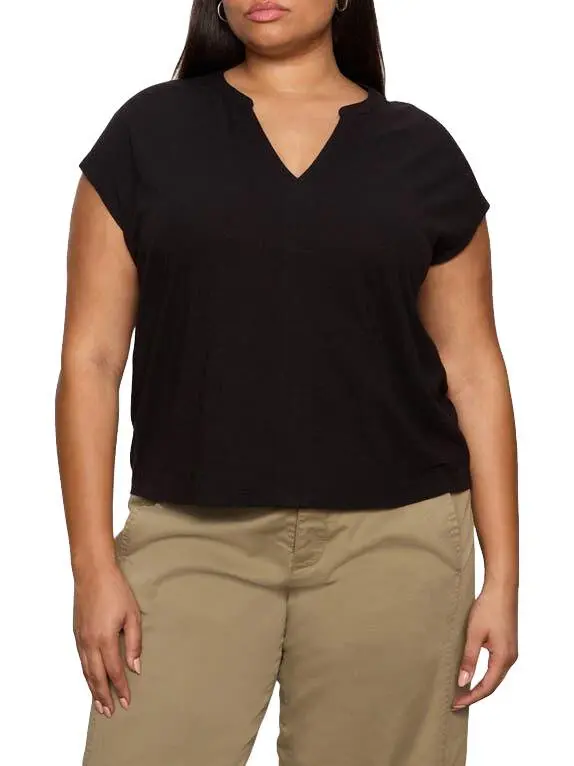 Sanctuary Organic Cotton Blend Split Neck T-shirt - Black