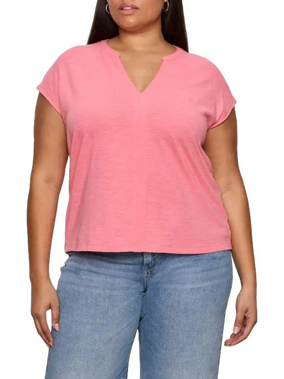 Sanctuary Organic Cotton Blend Split Neck T-shirt - Bloom Pink