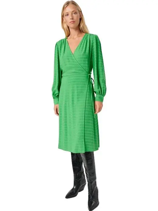 SOAKED IN LUXURY Catina Long Sleeve V-neck Wrap Dress - Medium Green
