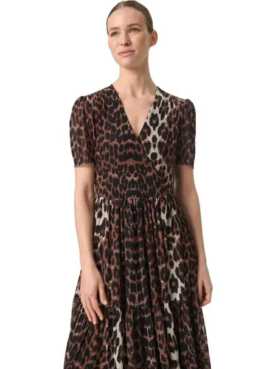SOAKED IN LUXURY Slaldora Short Sleeve V-neck Wrap Dress - Leopard Pattern