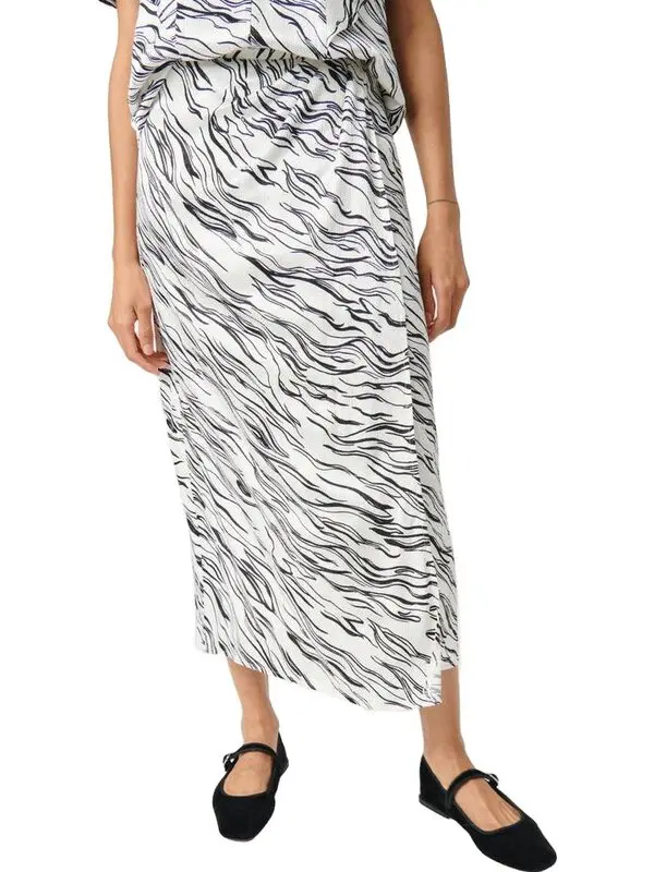 SOAKED IN LUXURY Vinka Wrap Maxi Skirt - White/black Wave Print