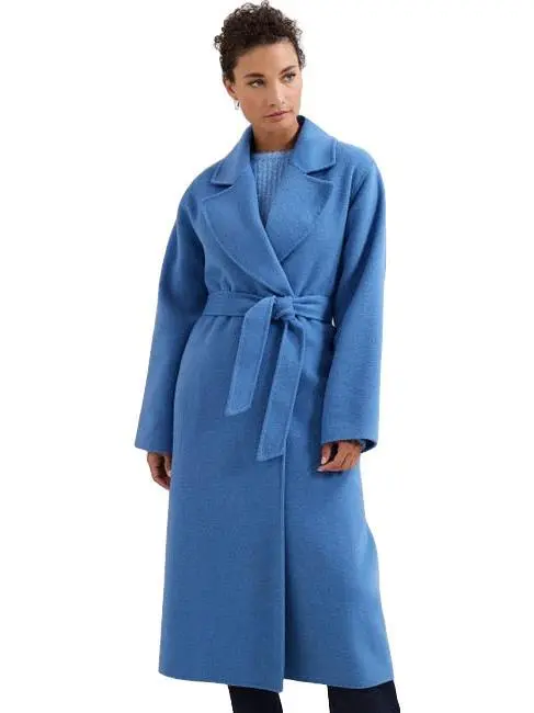 PHASE EIGHT Long Sleeve Belted Wrap Midi Coat - Blue