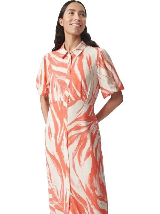 SOAKED IN LUXURY Wynter Printed Midi Shirt Dress - Hot Coral Wave