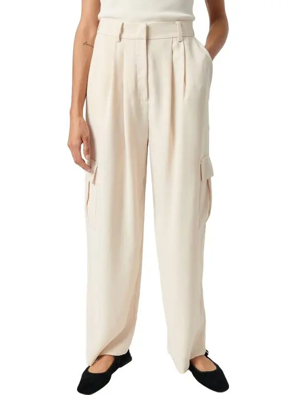 SOAKED IN LUXURY Shirley Wide Leg Cargo Trousers - Sandshell
