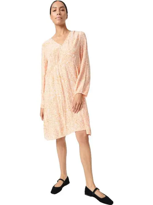 SOAKED IN LUXURY Zaya Knee-length Long Sleeve Dress - Tangerine Ditsy Print
