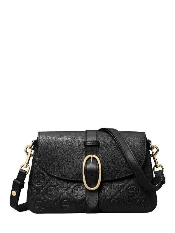 Tory Burch Small T Monogram Leather Shoulder Bag - Black