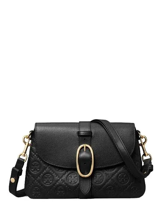 Tory Burch Small T Monogram Leather Shoulder Bag - Black