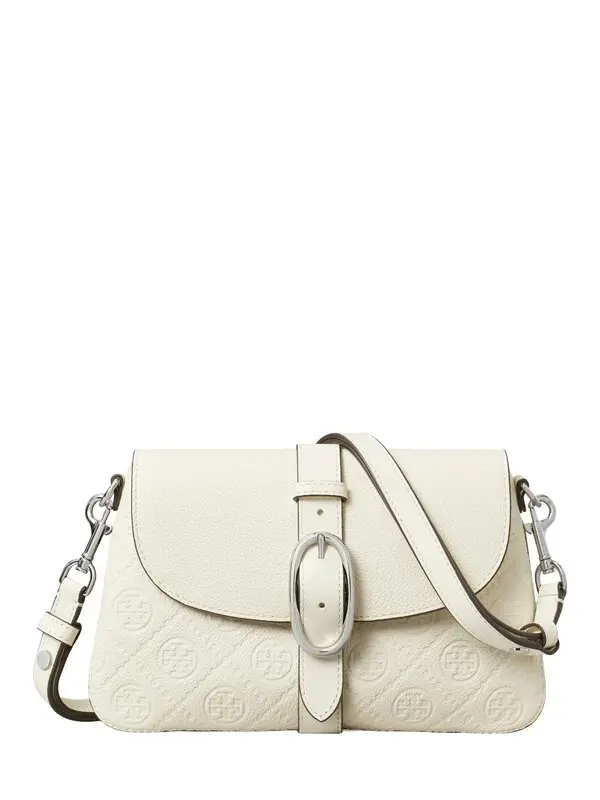 Tory Burch Small T Monogram Leather Shoulder Bag - Warm White