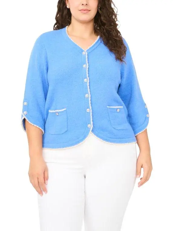 CECE DUPRAZ Contrast Scallop Trim Cardigan - Bell Flower Blue