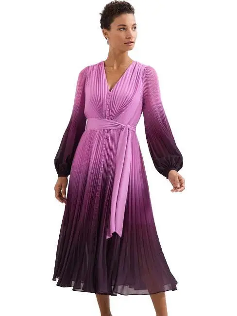 PHASE EIGHT Mira Ombre Tie Waist Midi Dress - Purple