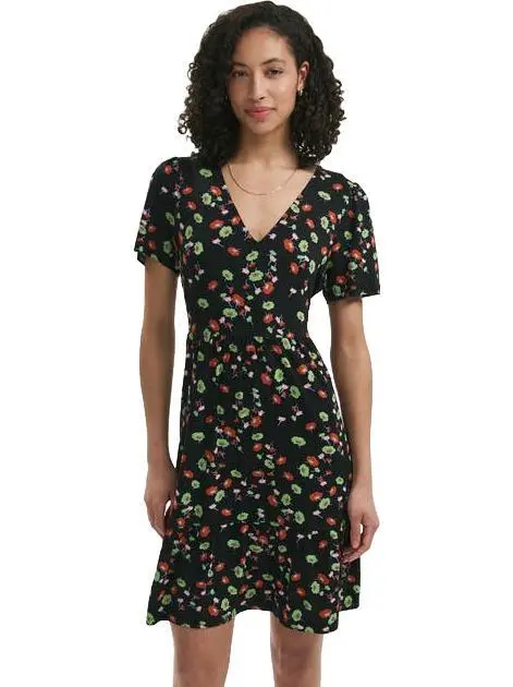 FINERY LONDON Misha Jersey Floral Tiered Dress - Black Flower